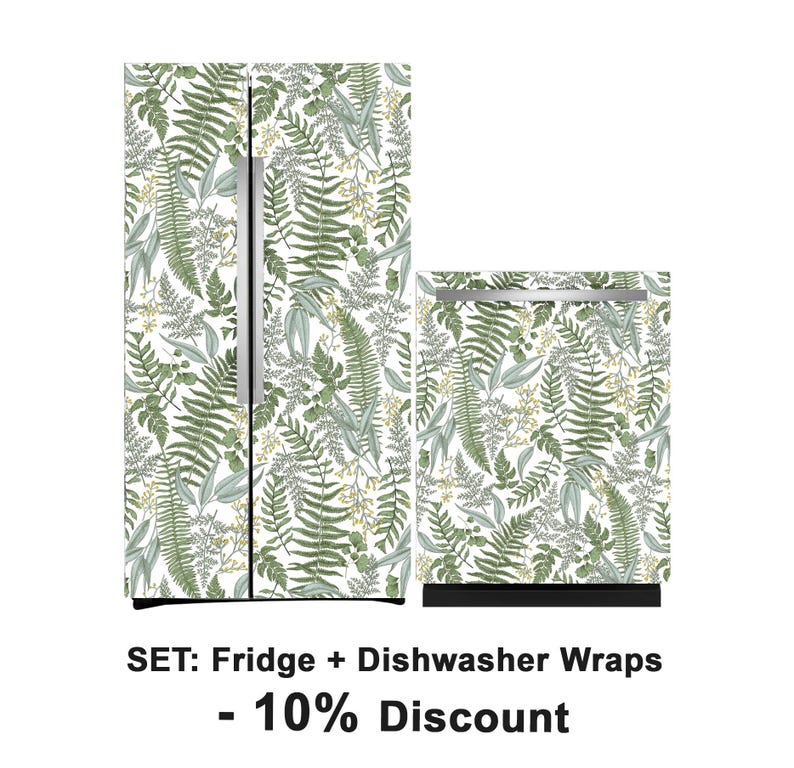 Fridge Wrap Vintage Botanical Fern, Refrigerator Wrap Vinyl Side by ...