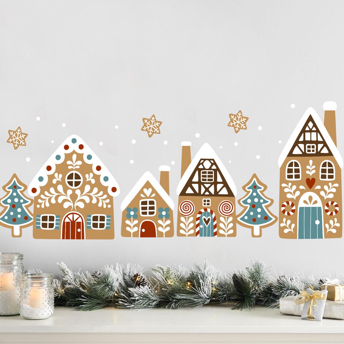 Christmas Window Decals, Shop Retail Window Display Gingerbread Village ...