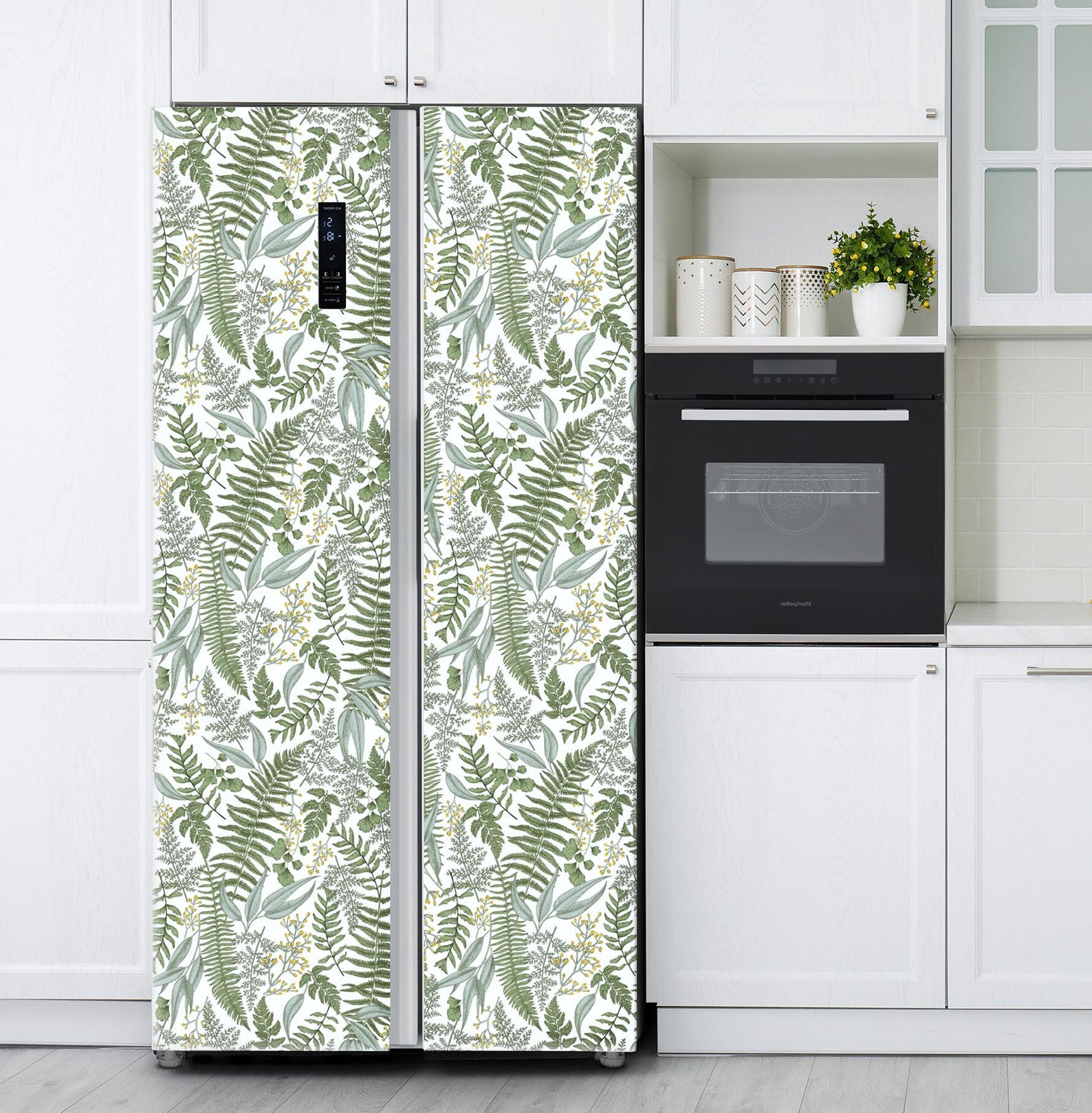 Fridge Wrap Vintage Botanical Fern, Refrigerator Wrap Vinyl Side by ...