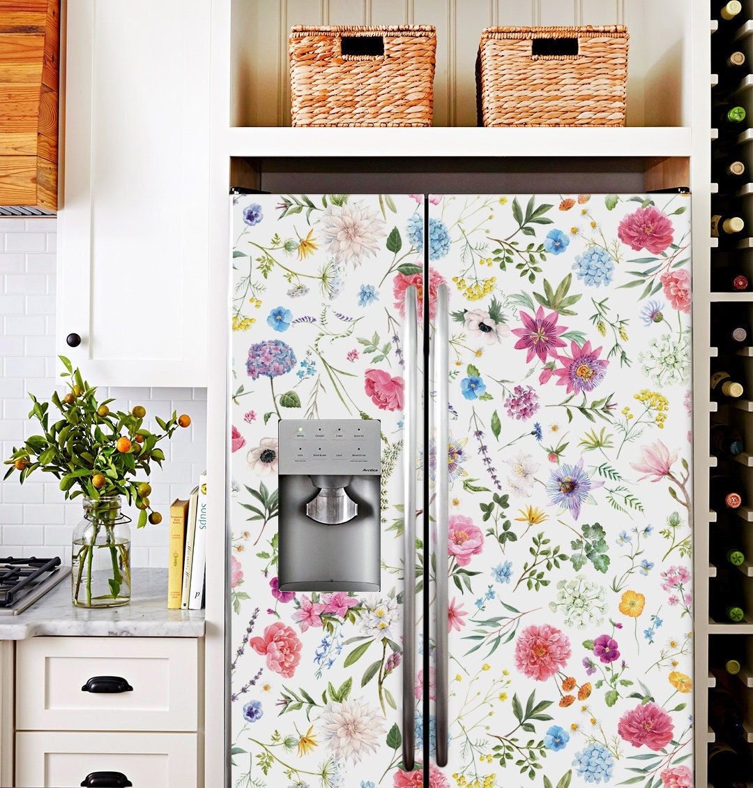 Fridge Wrap Floral Refrigerator Wrap Side by Side White - Etsy