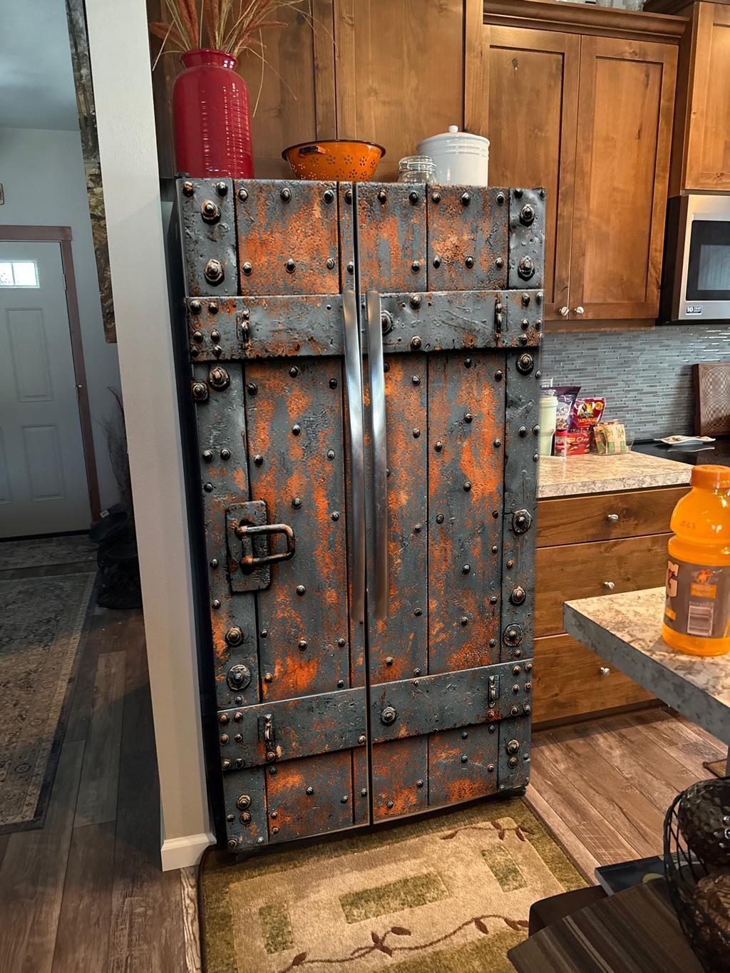 Rustic Door Refrigerator Wrap, Fridge Wrap Farmhouse Vintage Vinyl Side ...