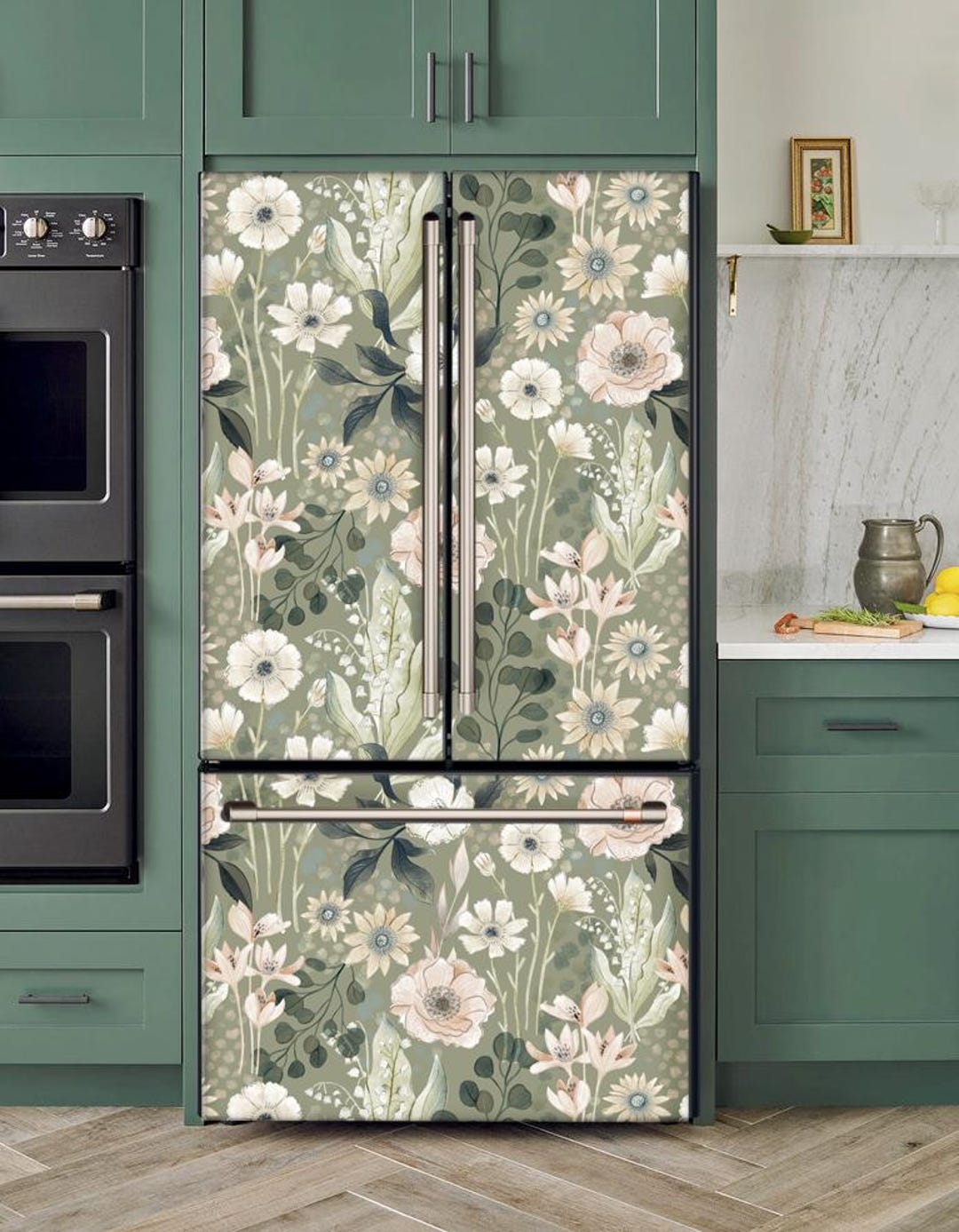 Fridge Wrap Floral Vinyl, Refrigerator Wrap Side by Side Top Bottom ...
