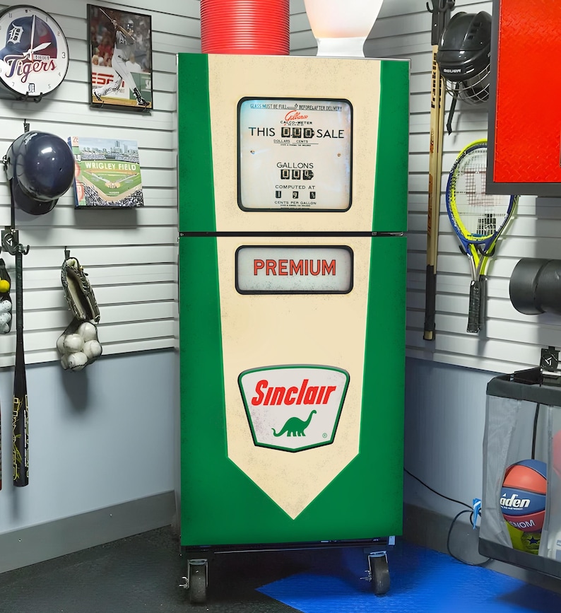 Retro Gas Pump Fridge Wrap, Refrigerator Wrap Vintage Sinclair Dino Old Gas Pump Garage Fridge ...
