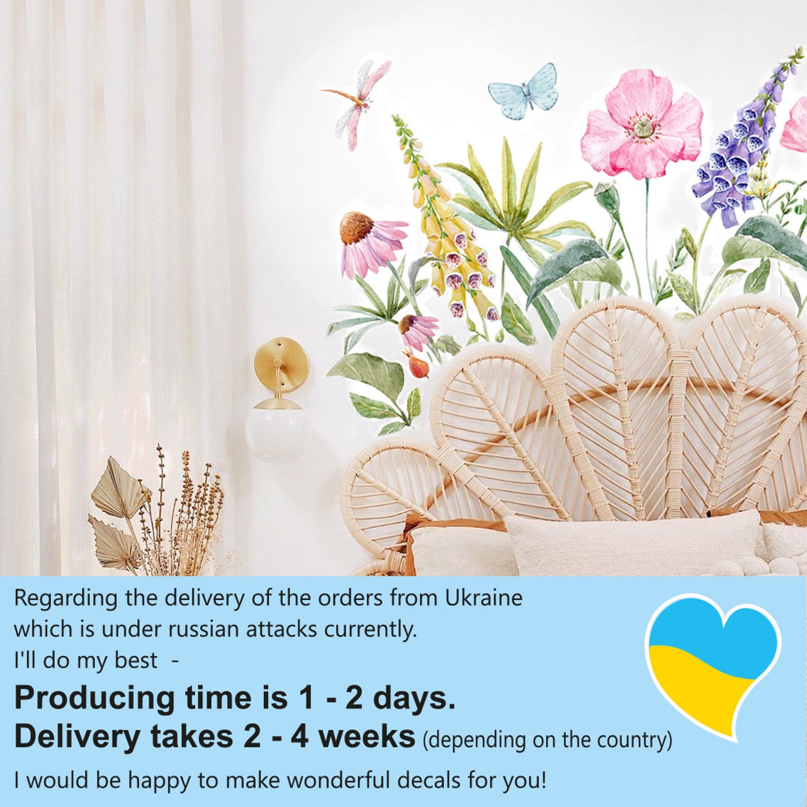 Floral Wall Decals Wildflower Nursery Flower Wall Decals - Etsy