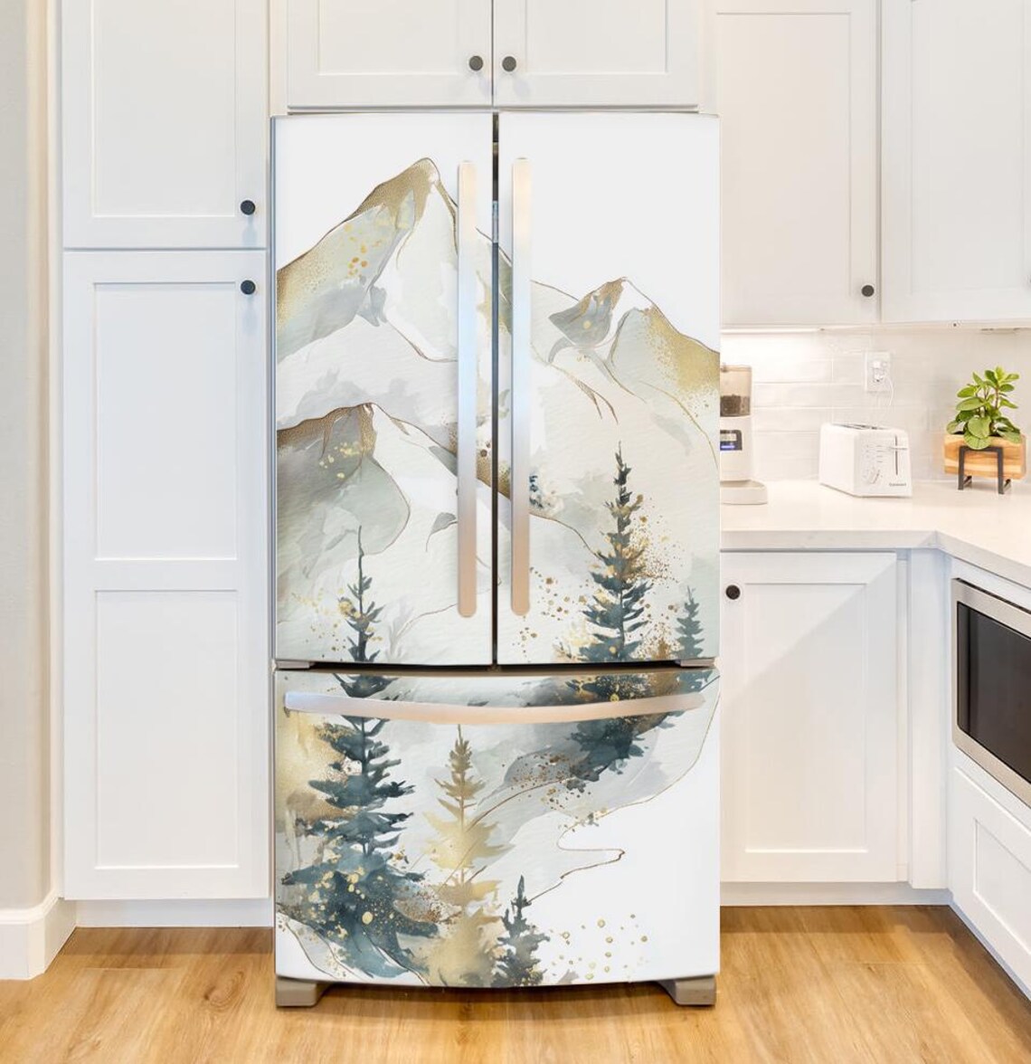 Fridge Wrap White Mountains, Refrigerator Wrap Vinyl Side by Side, Top ...
