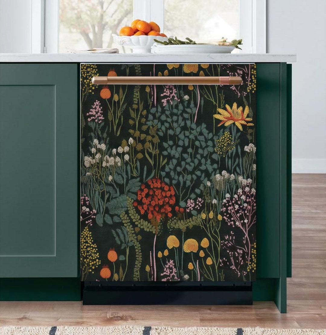 Dishwasher Magnet Cover Vintage Floral Dark Botanical Kitchen ...