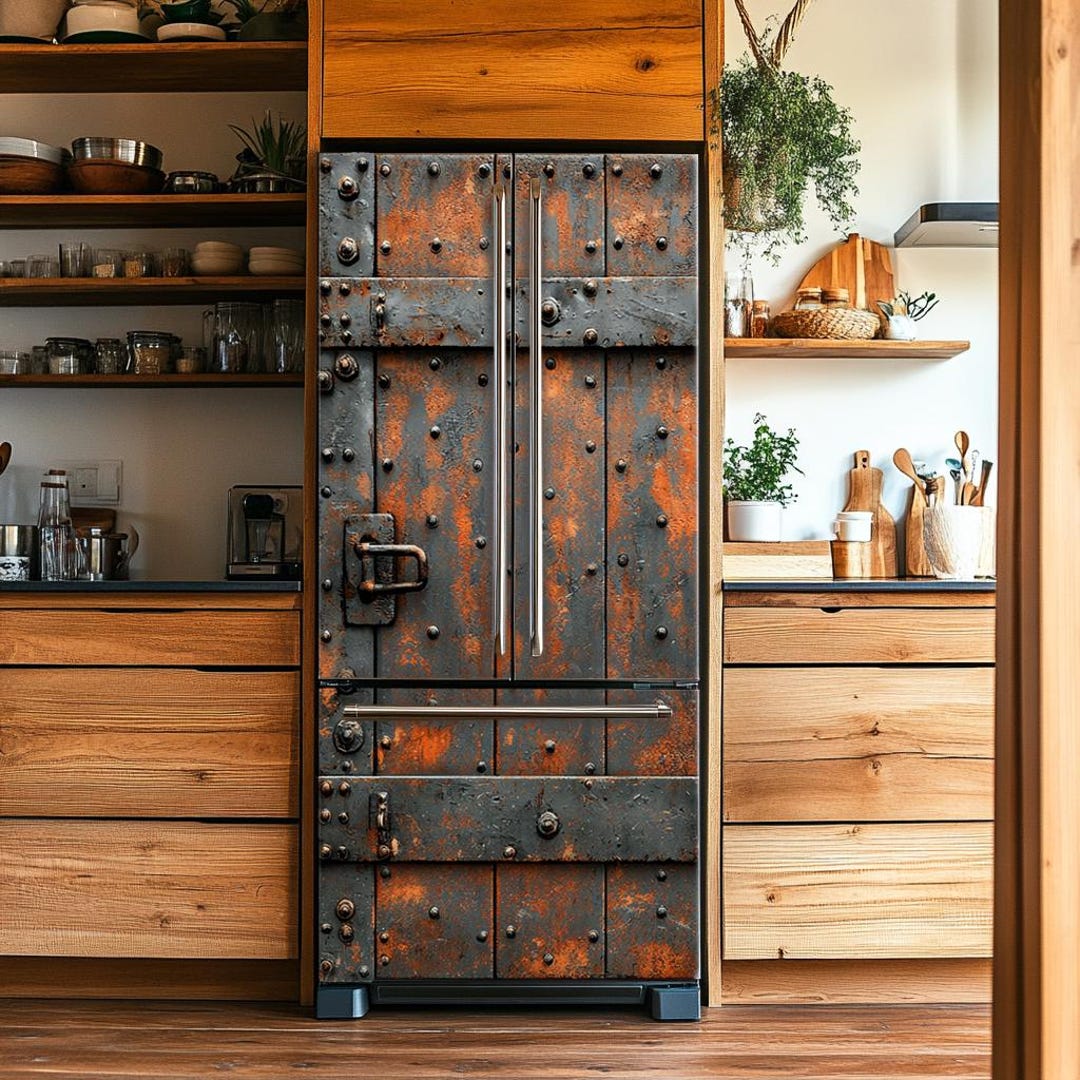Rustic Door Refrigerator Wrap, Fridge Wrap Farmhouse Vintage Vinyl Side ...