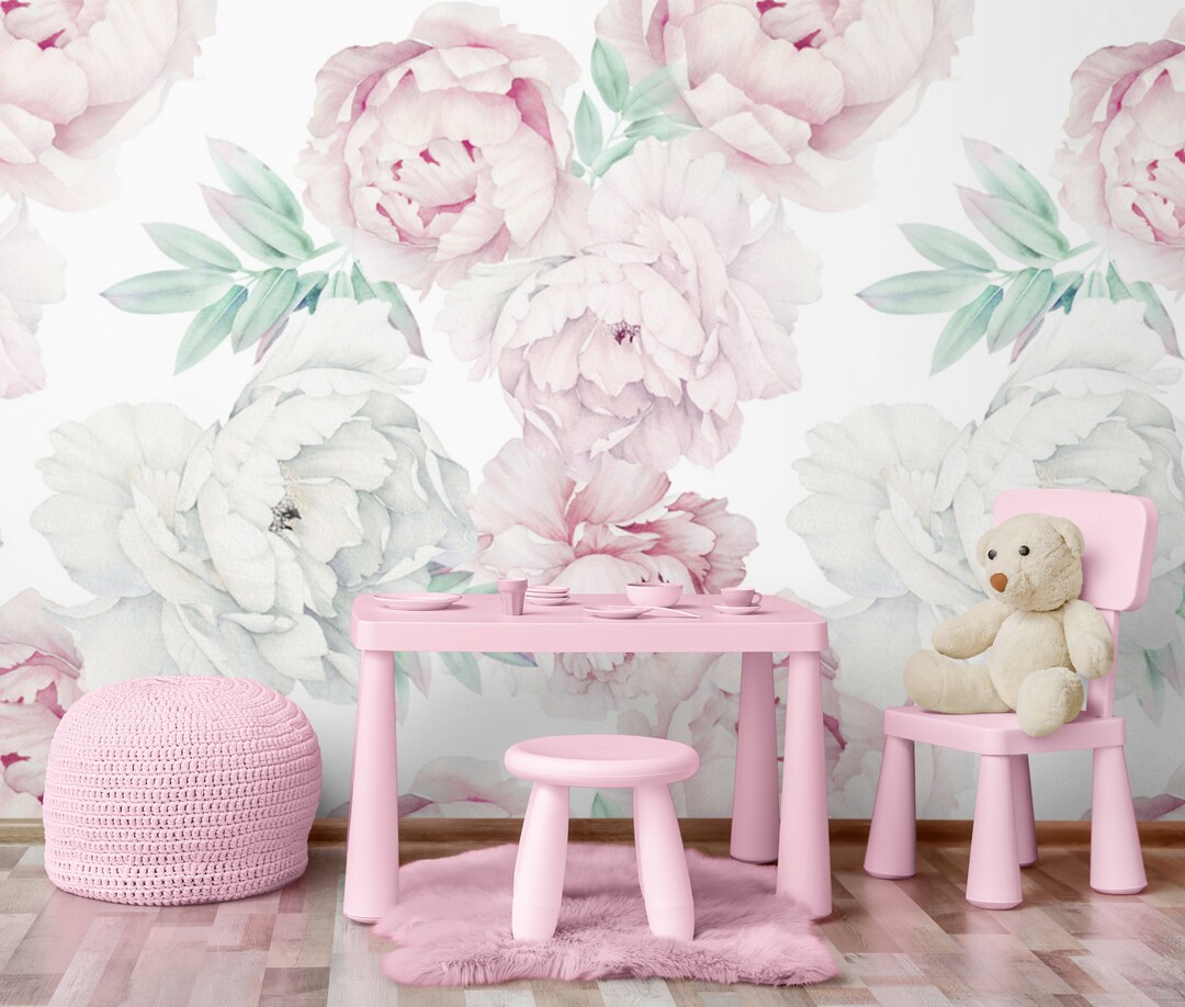 Pink Peony Wall Mural, Floral Wall Murals Peel and Stick, Peonies Wall ...