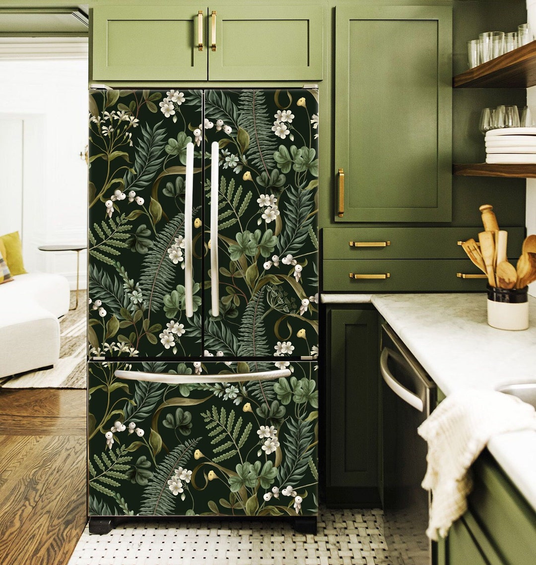 Green Fridge Wrap Botanical Vinyl Refrigerator Wrap Side by Side Door ...