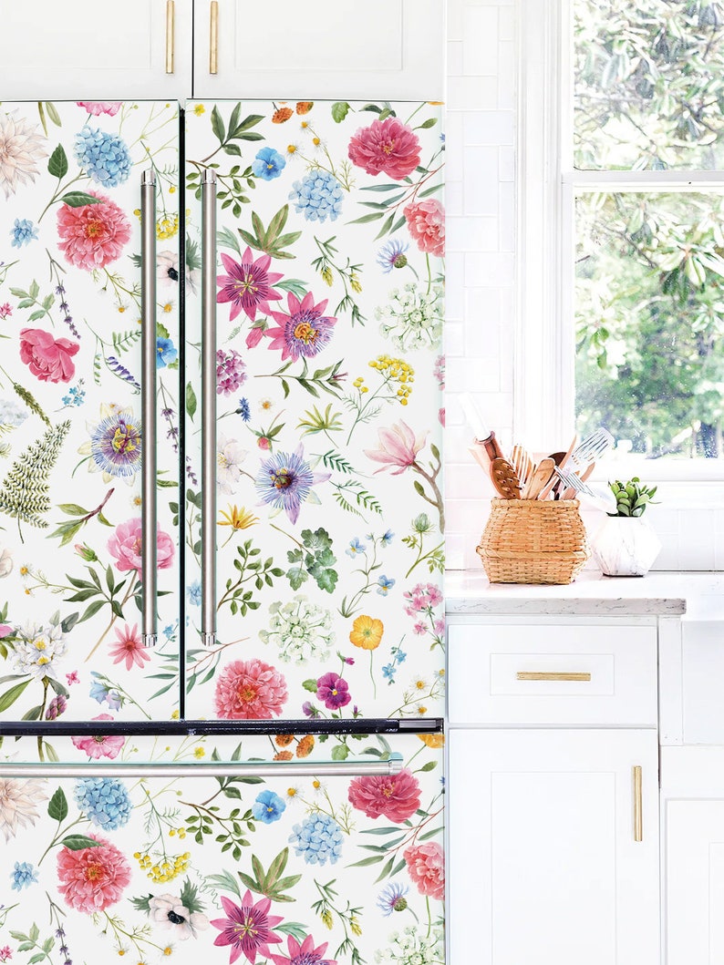 Fridge Wrap Floral Refrigerator Wrap Side by Side White - Etsy