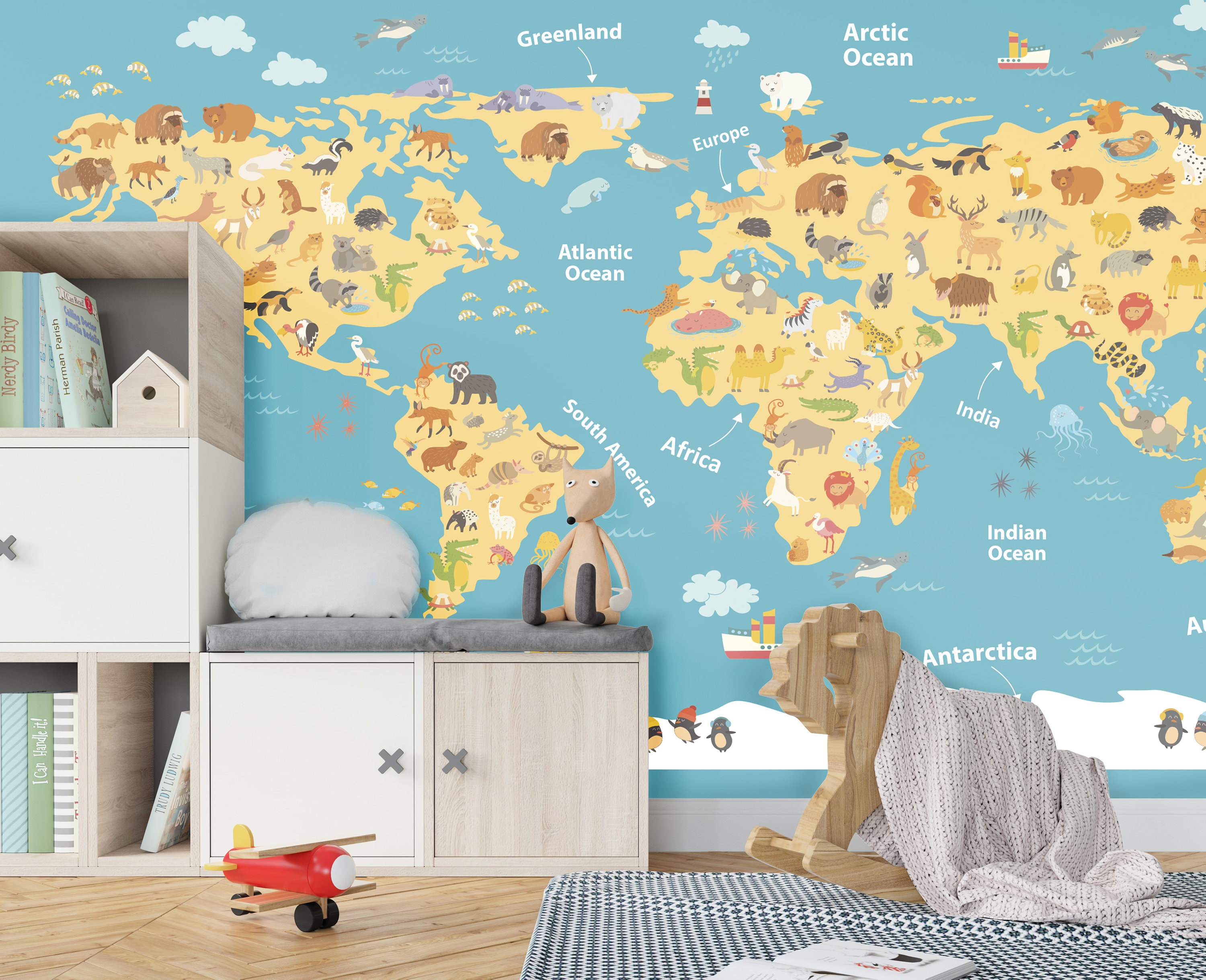 World Map Wallpaper for Kids Room Kids Map Wallpaper Peel and - Etsy ...