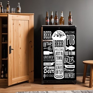 Beer Fridge Wrap MINI Fridge Decal for Beer Lovers, Black Beer Decal ...