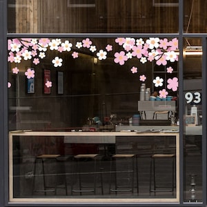Cherry Blossoms Window Decals, Spring Branch Pink Flower Window ...