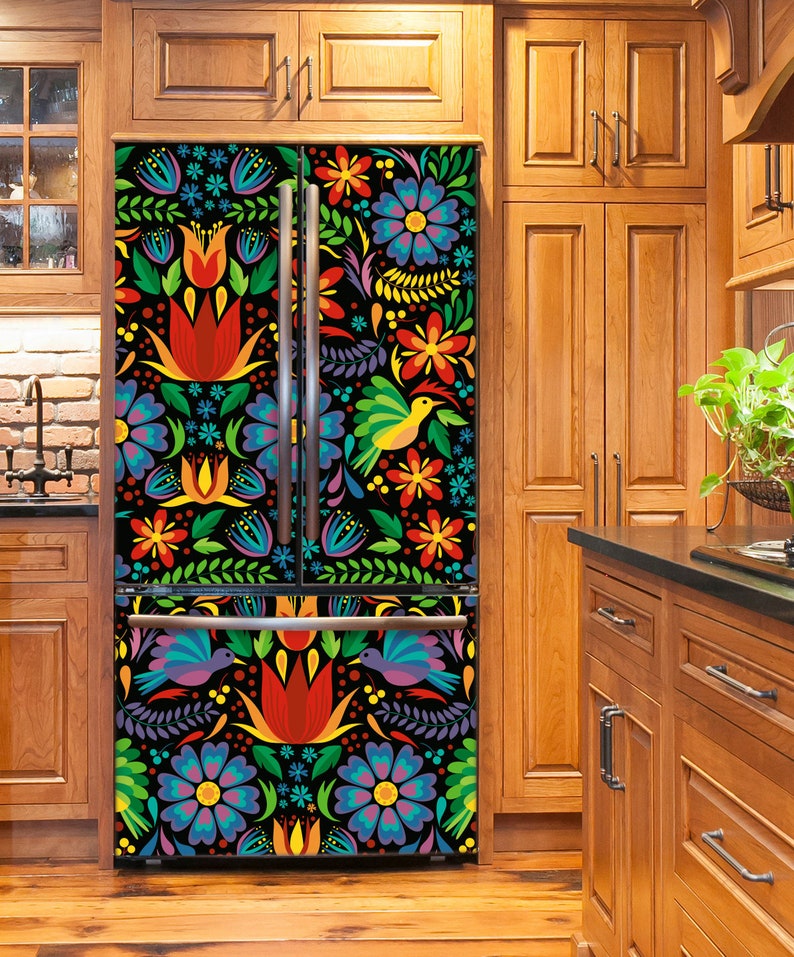 Fridge Wrap Vinyl Floral Folk Art, Refrigerator Wrap Side by Side ...