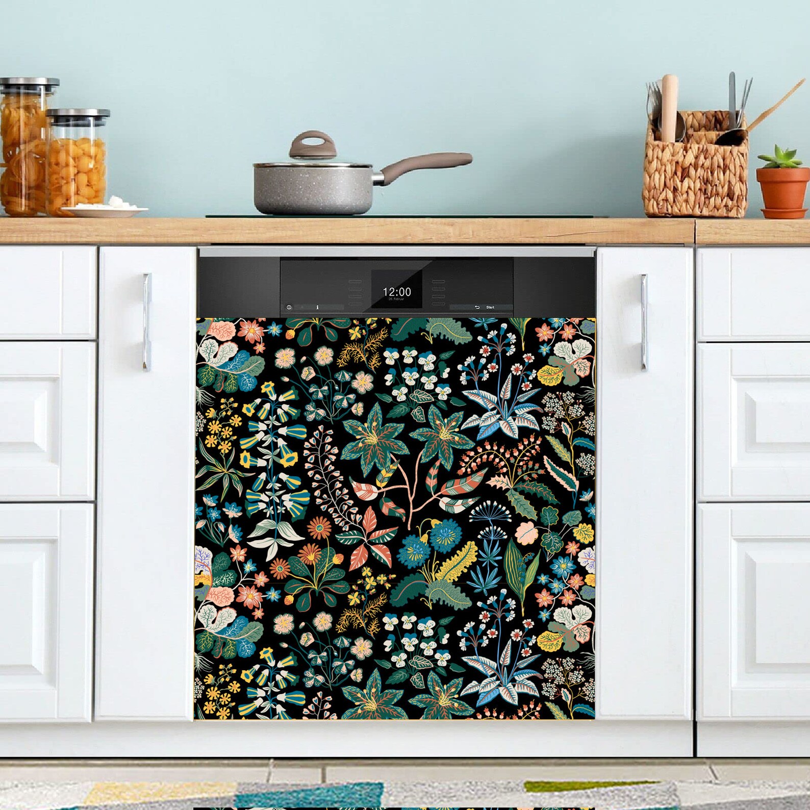 Dishwasher Magnet Cover Vintage Floral, Retro Dark Botanical Kitchen ...