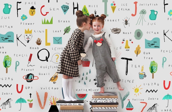 Alphabet Wallpaper Kids Room Kids Playroom Wallpaper Peel & - Etsy