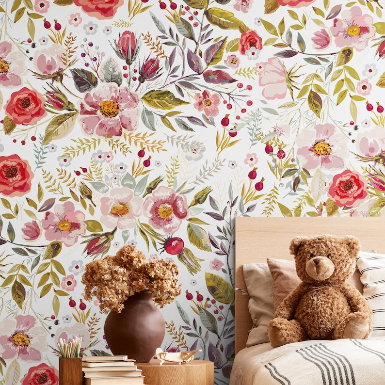 Red Rose Flower Wallpaper for Girls Bedroom Floral Wallpaper - Etsy