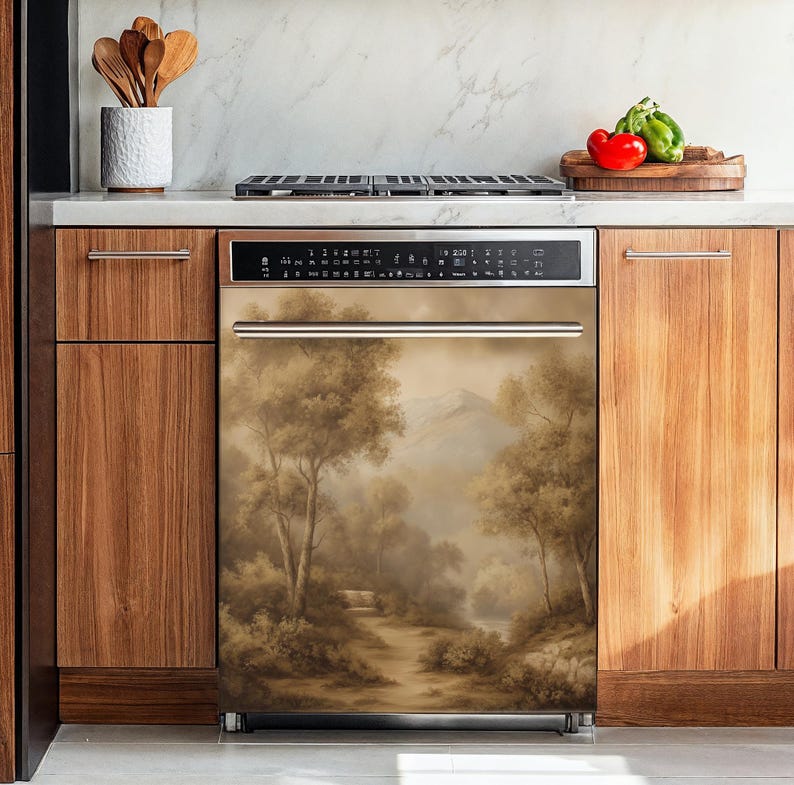 Dishwasher Magnet Cover Vintage Painting, Retro Kitchen Dishwasher ...
