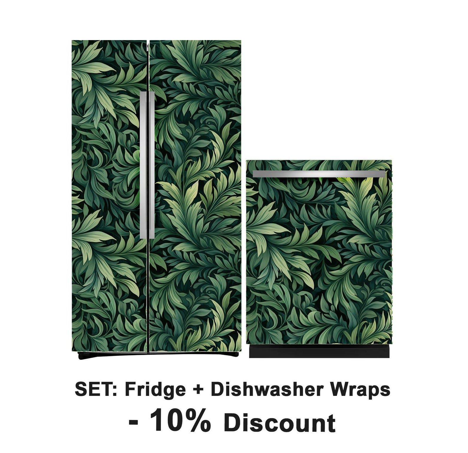 Fridge Wrap Green Leaf Vintage, Refrigerator Wrap Vinyl Side by Side ...