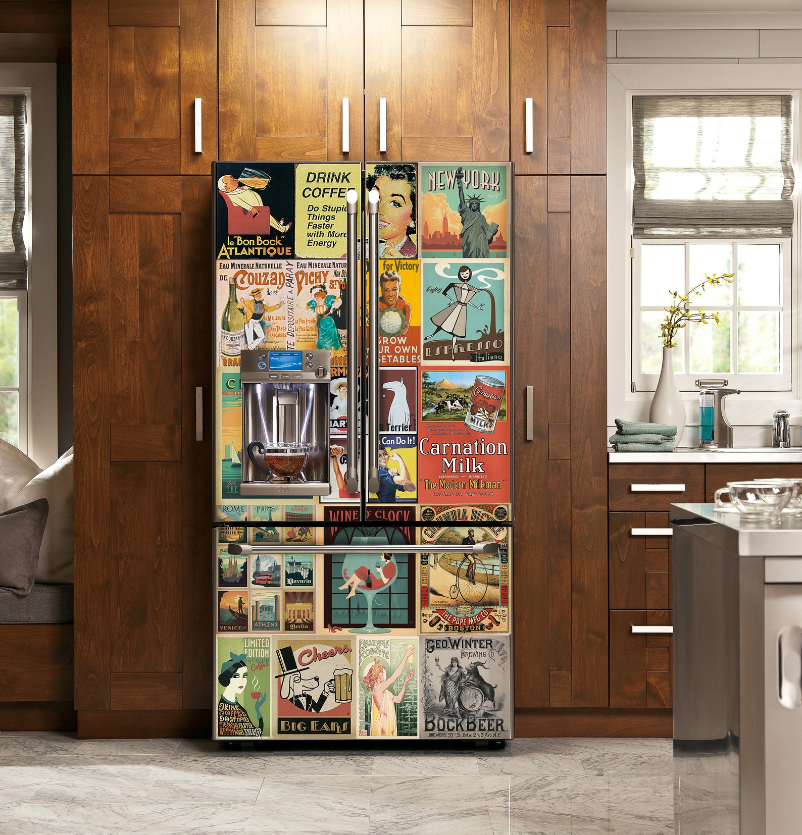 Retro MINI Fridge Wrap Vintage Fridge Decals Mini Refrigerator Decals ...