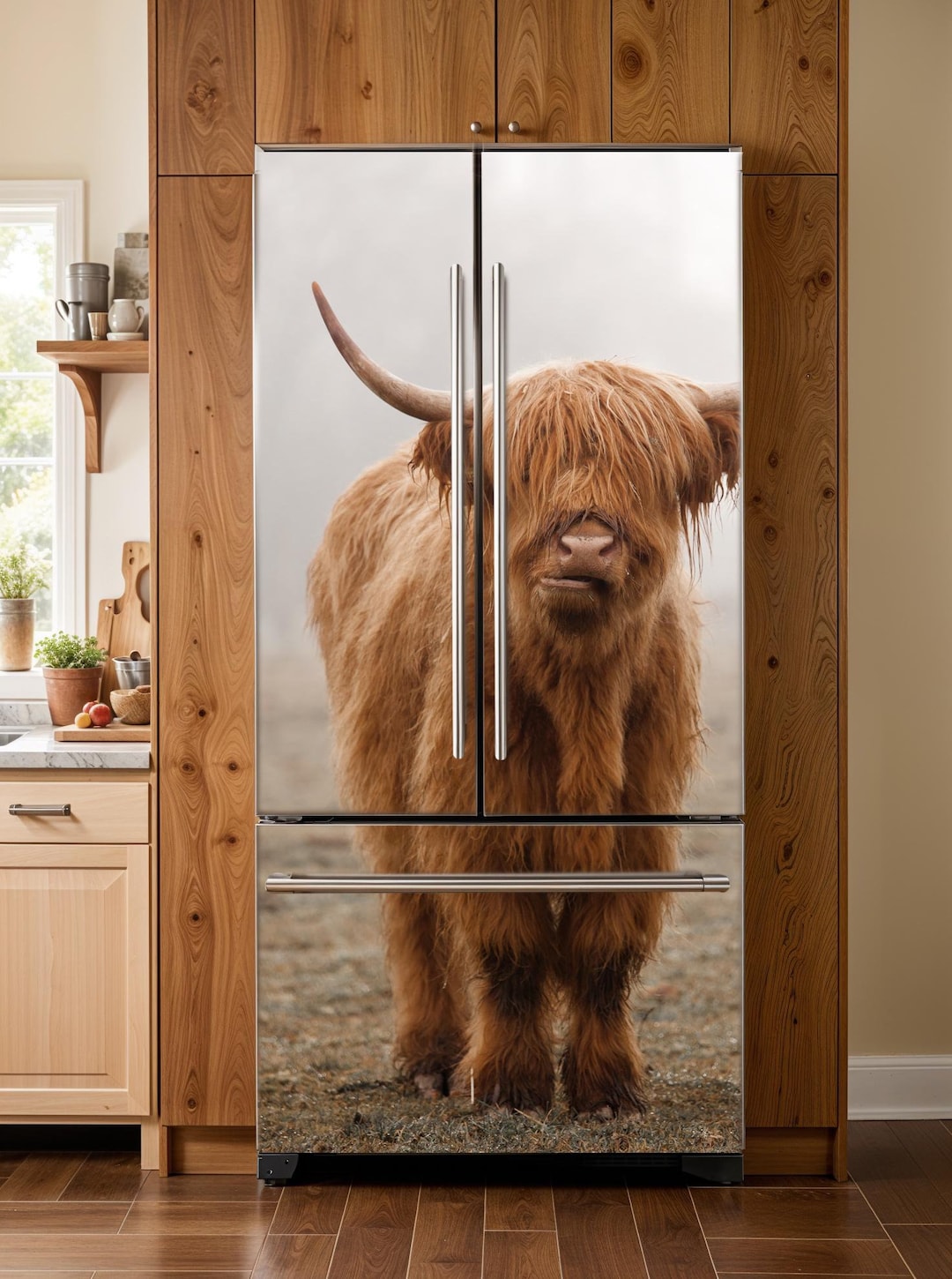 Highland Cow Fridge Wrap, Farmhouse Refrigerator Wrap Vinyl Side by ...