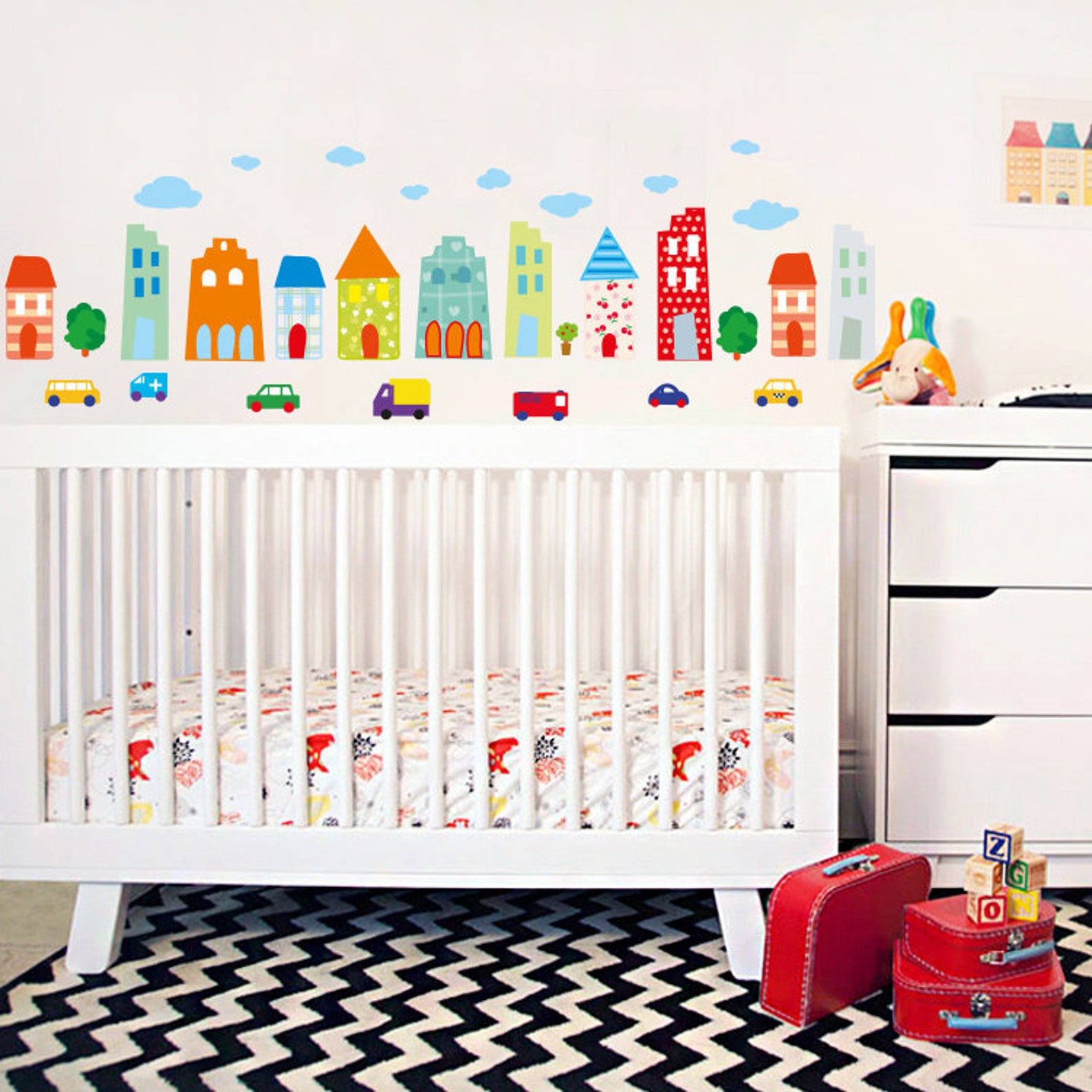 Town Wall Decal City Wall Decal Nursery Wall Decal Boy Room - Etsy