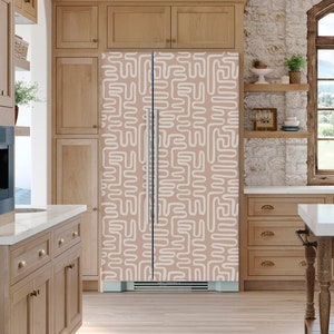 Boho Fridge Wrap Vinyl, Geometric Beige Refrigerator Wrap Side by Side ...