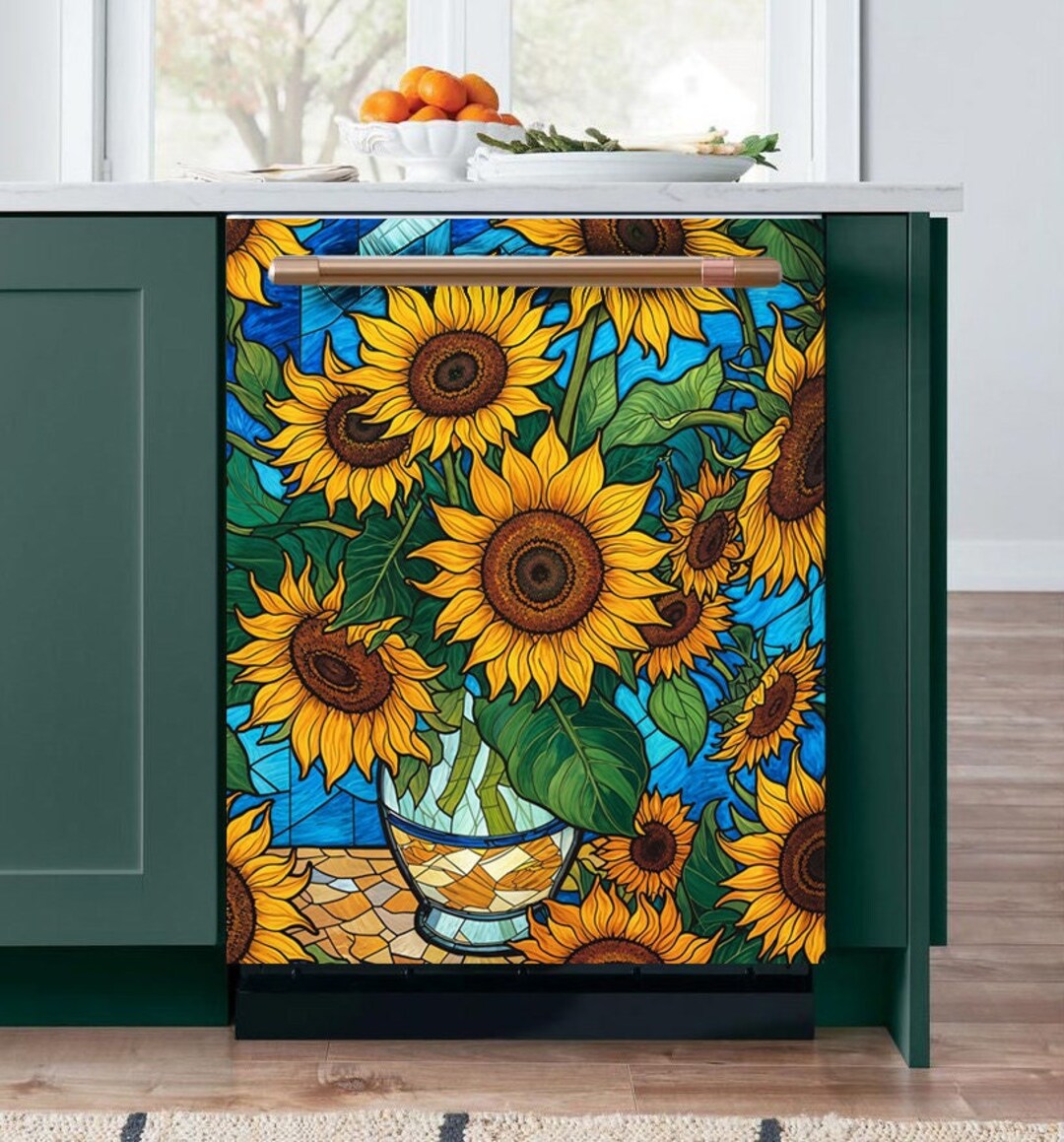 Dishwasher Magnet Cover Stained Glass Sunflowers, Kitchen Dishwasher ...