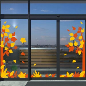 Fall Window Decals Trees, Autumn Decals for Shop, Fall Leaves Vinyl ...
