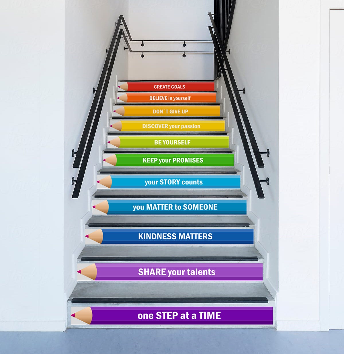 Motivational Pencils Stair Decals for School, Staircase Quotes Decals ...