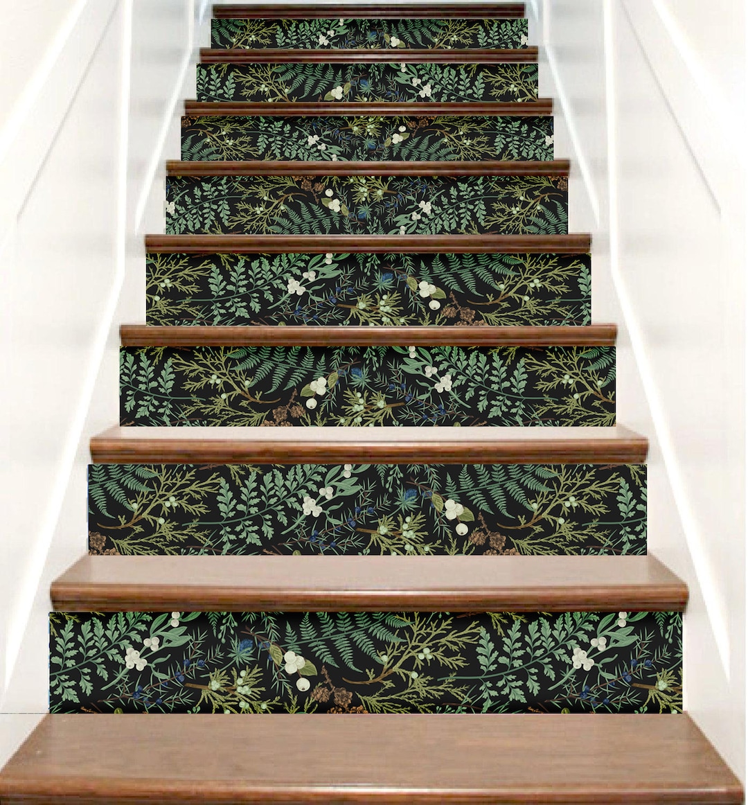 Stair Riser Decals Botanical, Dark Fern Stair Decals, Staircase Decals ...