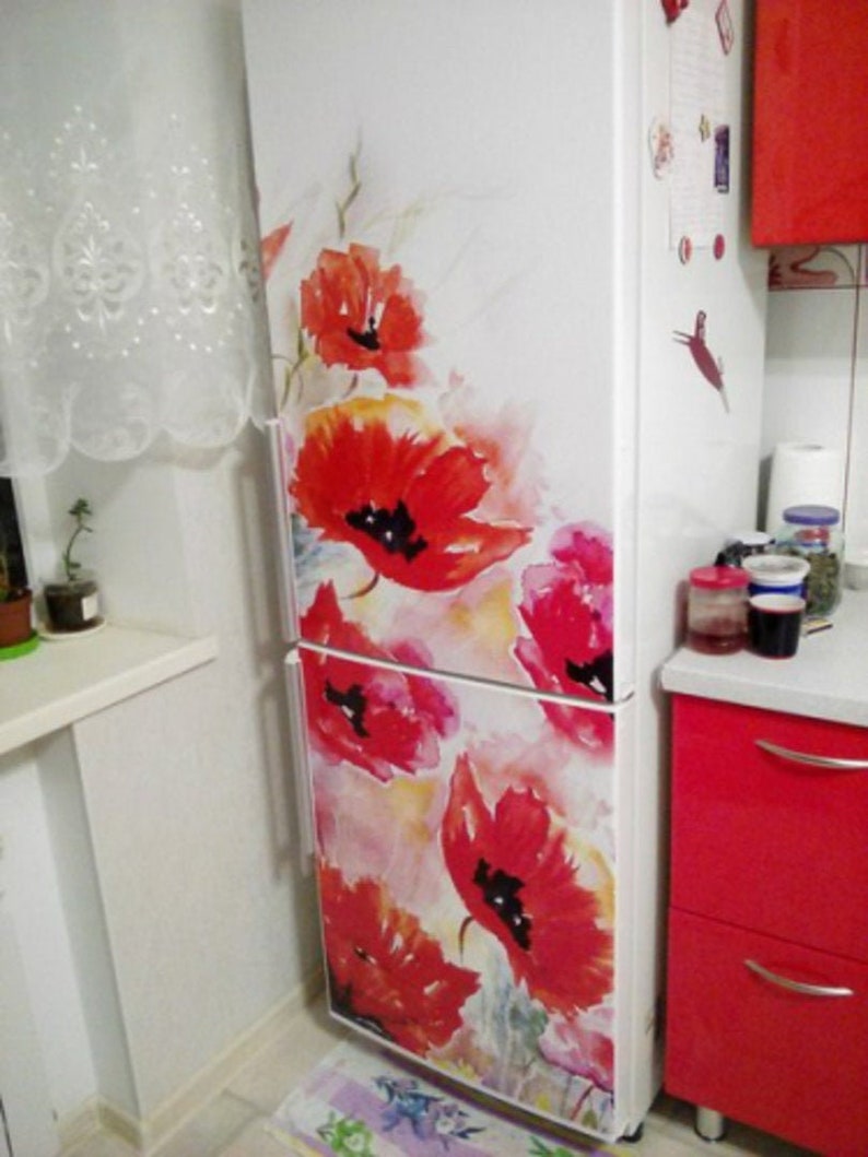 Fridge Decal Flowers Fridge Wraps Red Fridge Decals Fridge - Etsy Australia