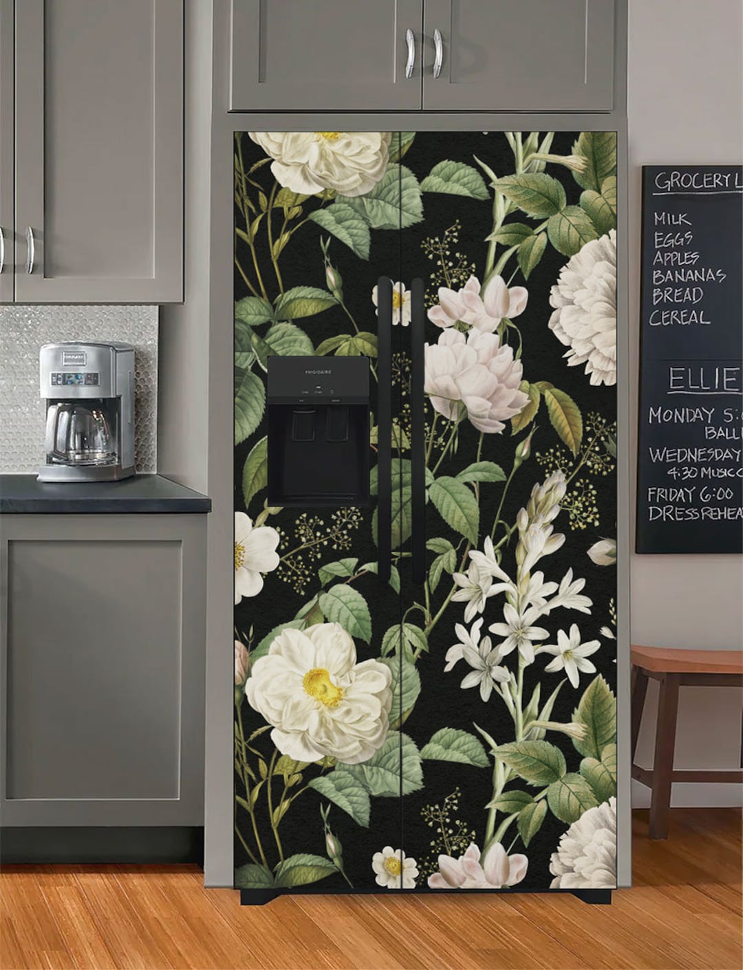 Refrigerator Wrap Vintage Floral, Retro Fridge Wrap Vinyl Side by Side ...