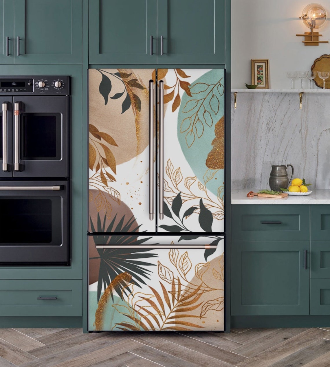 Boho Fridge Wrap Leaves Refrigerator Wrap Vinyl Side by Side - Etsy