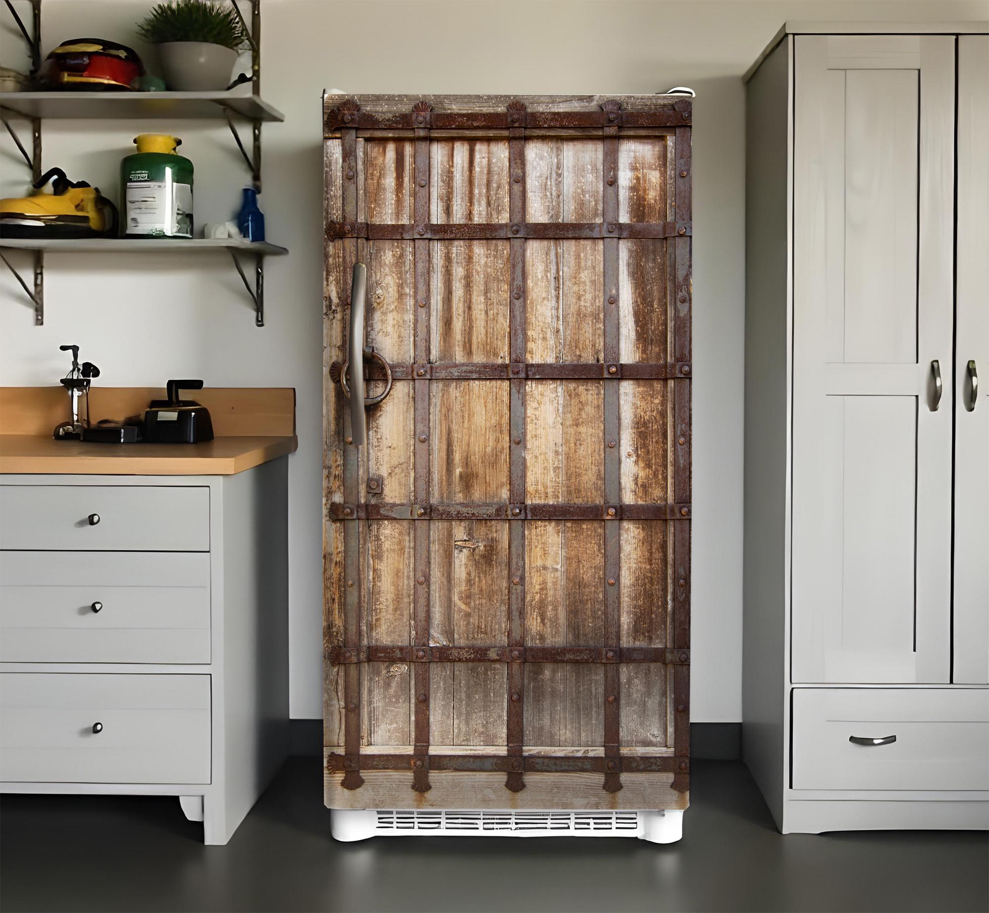 Old Wood Fridge Wrap, Farmhouse Vintage Refrigerator Wrap Vinyl Side by ...