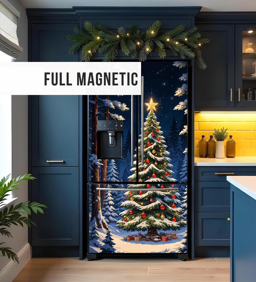 Christmas Tree Fridge Wrap Magnetic, Refrigerator Wrap Vinyl Side by ...