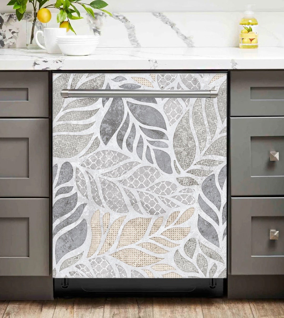 Grey Abstract Dishwasher Magnet Cover, Kitchen Magnetic Wrap Decorative ...