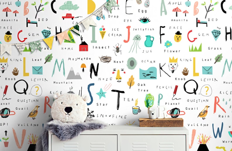 Alphabet Wallpaper Kids Room Kids Playroom Wallpaper Peel & - Etsy