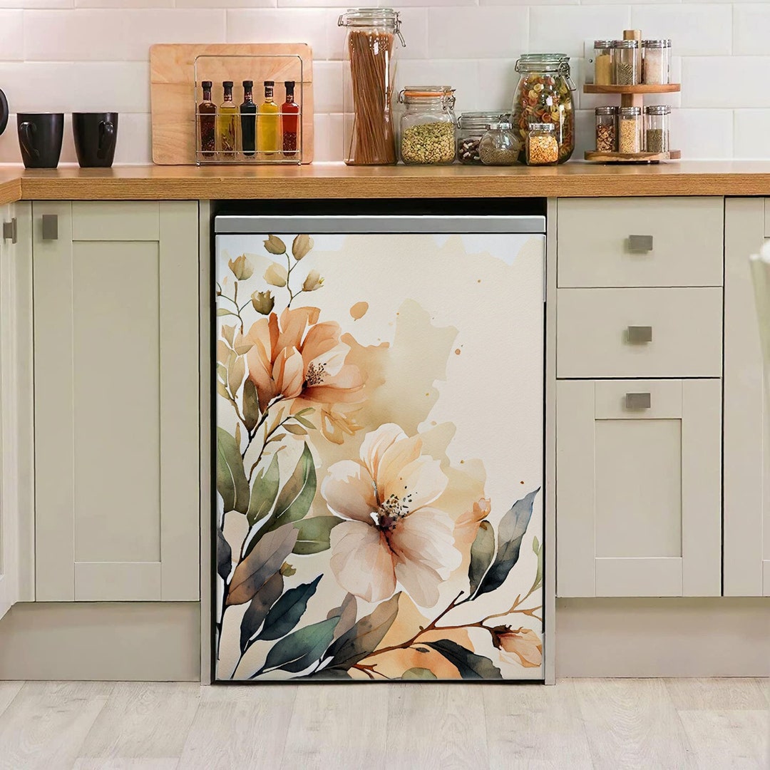Dishwasher Magnet Cover Floral, Kitchen Dishwasher Cover Magnetic Decal ...