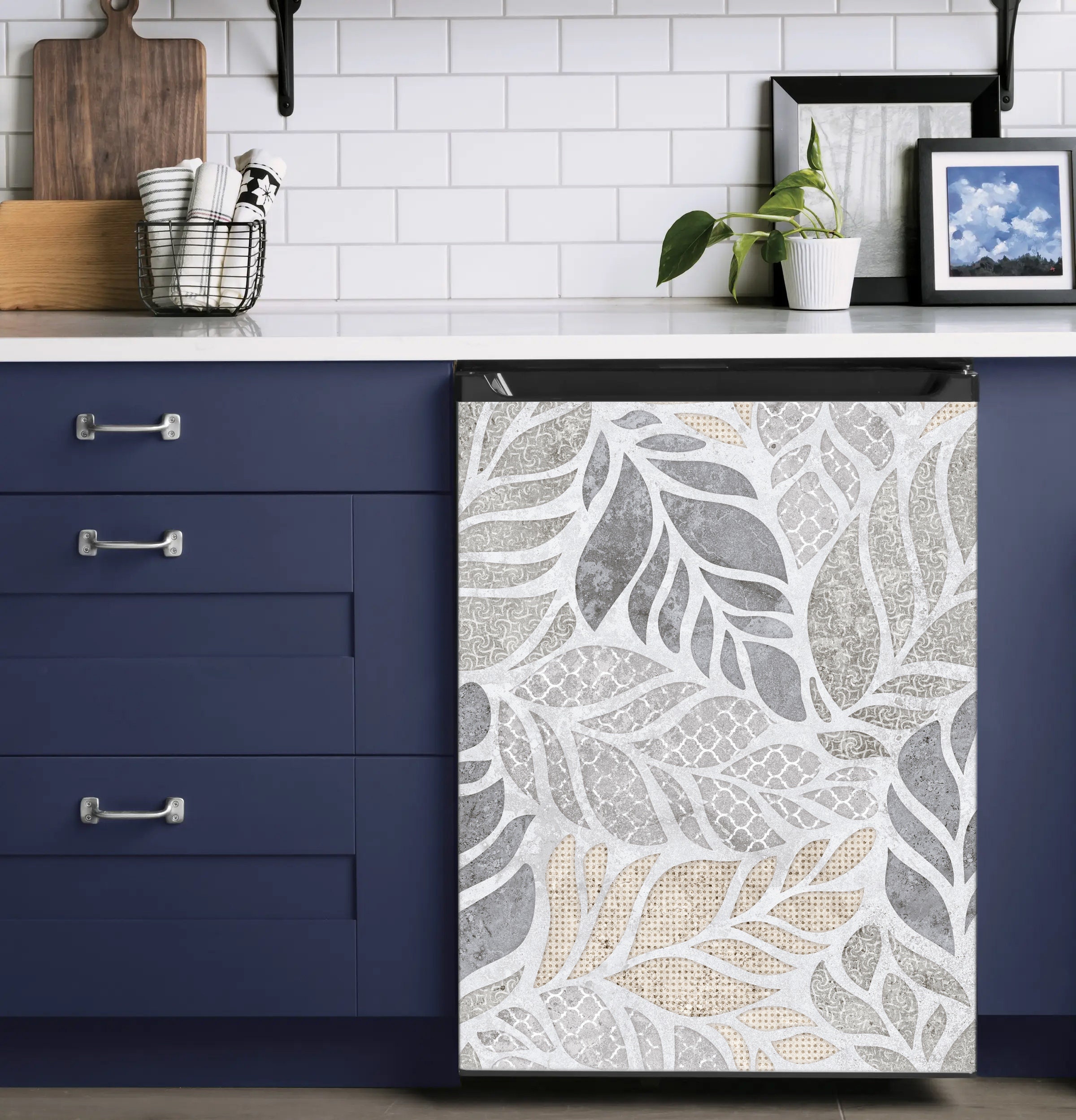 Grey Abstract Dishwasher Magnet Cover, Kitchen Magnetic Wrap Decorative ...