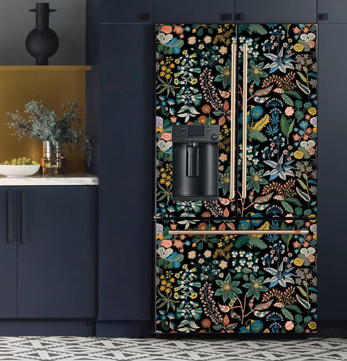 Fridge Wrap Vintage Dark Floral Retro Refrigerator Wrap Vinyl - Etsy ...
