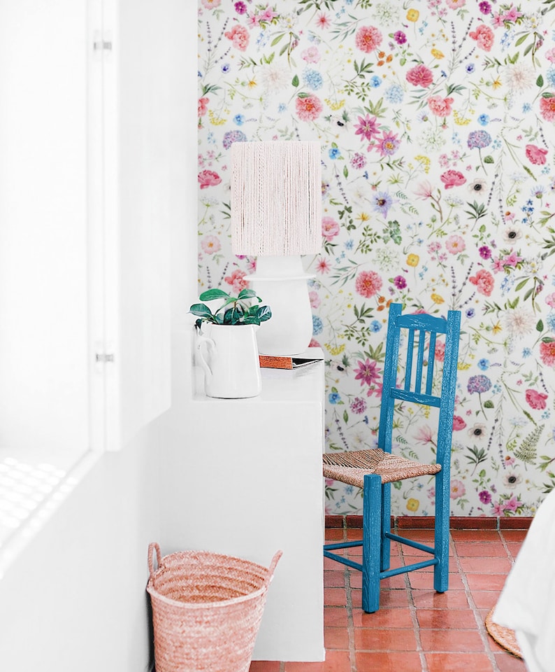 Wildflower Wallpaper for Kitchen Watercolor Floral Wallpaper - Etsy