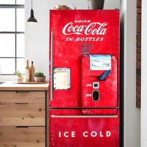 Vintage Coca Cola Vending Machine Refrigerator Wrap, Retro Fridge Wrap ...