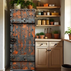 Rustic Door Refrigerator Wrap, Fridge Wrap Farmhouse Vintage Vinyl Side ...