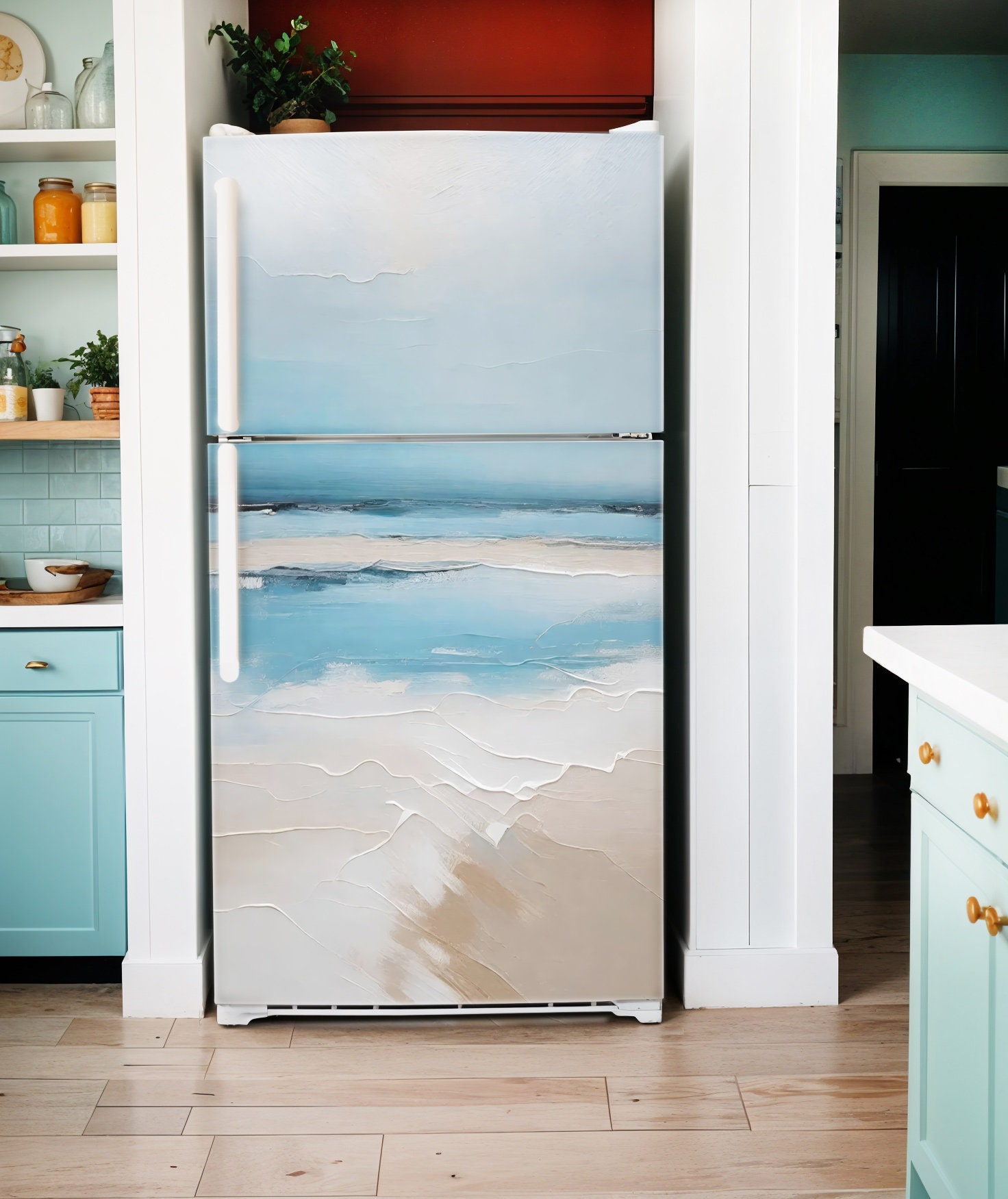 Fridge Wrap Coastal Art, Refrigerator Wrap Vinyl Side by Side ...