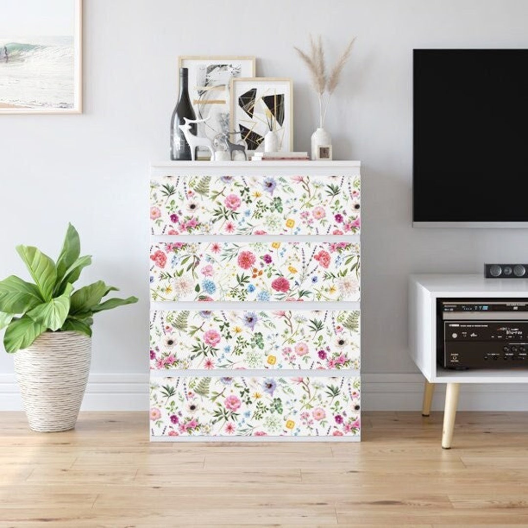 IKEA Malm Dresser Decal for Girls Floral, Dresser for Nursery Self ...