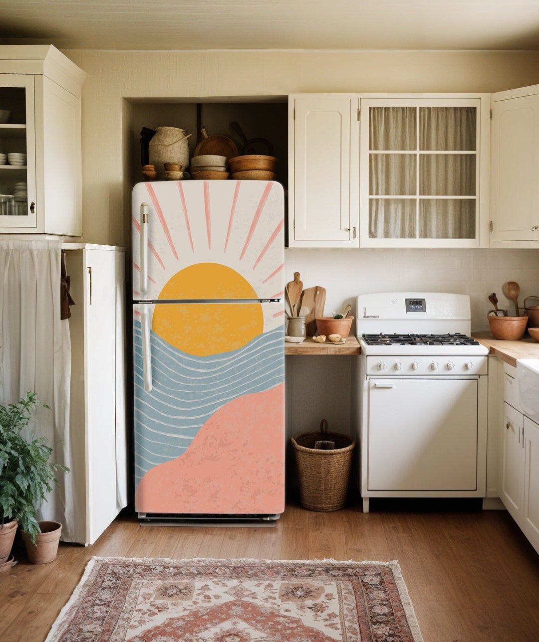 Fridge Wrap Mid Century, Refrigerator Wrap Vinyl Side by Side ...