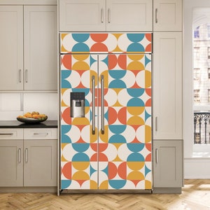 Geometric Retro Fridge Wrap, Refrigerator Wrap Side by Side, Decorative ...