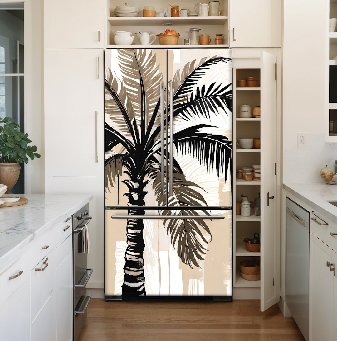 Fridge Wrap Palm Boho Tropic, Refrigerator Wrap Vinyl Side by Side ...