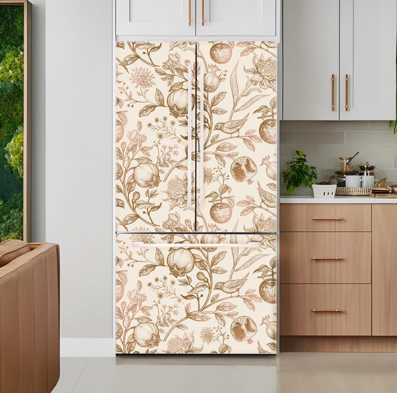 Fridge Wrap Vinyl Vintage Floral, Refrigerator Wrap Side by Side ...
